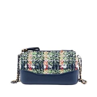 Chanel Pre-owned Vintage Tweed Leder Umh&auml;ngetasche - - Pre-owned - Damen - Blau - ONE SIZE