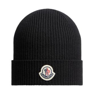 Moncler Homme, Accessoires, Noir, Taille: ONE Size Bonnet en Laine Noire &agrave; C&ocirc;tes