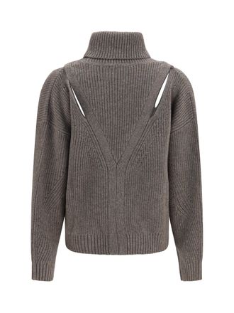 P.A.R.O.S.H. Womens High-Neck Sweater With Perforated Shoulders Greige Chiaro