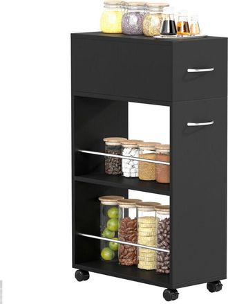 HOMCOM Chariot de cuisine - HOMCOM - avec 1 tiroir et 2 &eacute;tag&egrave;res ouvertes sur roulettes - pour salle &agrave; manger - 25 x 50 x 85 cm - noir