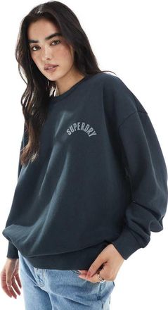 Superdry Athletic Essentials - Sweat ras de cou &agrave; imprim&eacute; - Bleu marine &eacute;clipse