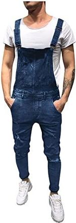 Generic Salopette en jean d&eacute;lav&eacute; pour homme, coupe ajust&eacute;e, combinaison minimaliste polyvalente, combinaison tendance intemporelle, salopette unique unique, j