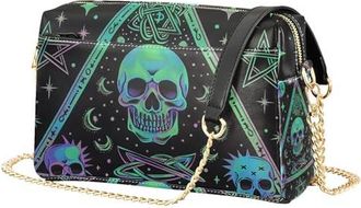 Mnsruu Sacs à bandoulière pour femme, sac à main en cuir vert fluo pastel avec tête de mort, sac à main