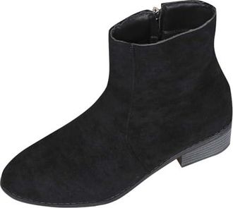 Generic Bottines d&eacute;contract&eacute;es &agrave; talon bas et &eacute;pais pour femme - Polyvalentes - Couleur unie - Fermeture &eacute;clair lat&eacute;rale - &Eacute;l&eacute;gantes et confortables - Pour le