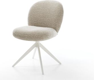 DELIFE Drehstuhl Nube-Flex Webstoff Soft Beige Kreuzgestell breit Weiß 360° drehbar Wippfunktion Taschenfederkern, Esszimmerstühle