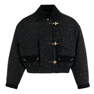 Fay Bomber court &agrave; 3 agrafes avec doublure matelass&eacute;e - Femme - Vestes - Noir - Taille: 36 FR
