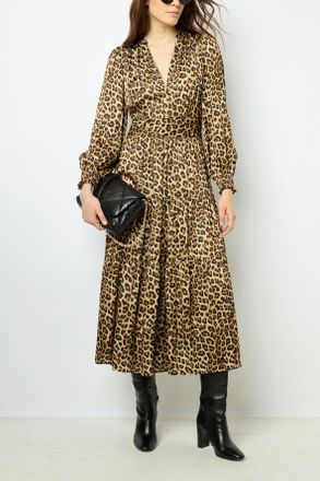 Gerard Darel Robe midi en satin l&eacute;opard - SANNA - Paille