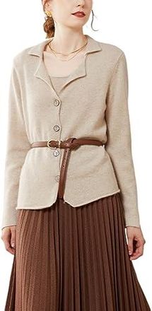 Dissa Gilet Cachemire Femme Revers Chameau Solide Couleur Tricoté en Vrac Manches Longues épais Cardigan en Cachemire et Laine,42,SPR2218