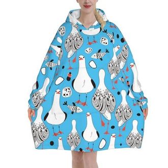 Generic Couverture &agrave; capuche portable avec motif mouettes et poissons, surdimensionn&eacute;e, en flanelle, pour homme et femme