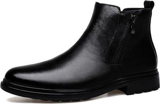 Generic Bottines Chelsea confortables en cuir v&eacute;ritable &agrave; bout pointu pour homme avec fermeture &eacute;clair, Noir, 44 EU