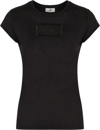 Elisabetta Franchi Femme, Tops, Noir, Taille: 38 FR T-shirt en jersey avec broderie