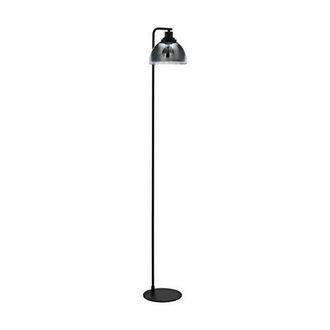 Eglo Stehlampe Beleser, elegante Standleuchte aus Metall in schwarz und Rauchglas in schwarz-transparent, Lampe Wohnzimmer mit Trittschalter, Stehleuchte m