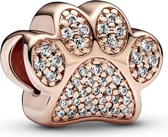 Pandora Funkelnder Pfotenabdruck Charm aus 14 Karat rosévergoldeter Metalllegierung mit Zirkonia - Kompatibel mit PANDORA Moments Armbänder