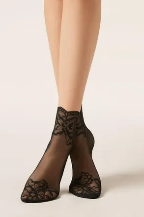 Calzedonia Socken Aus T&uuml;ll Und Spitze Schwarz