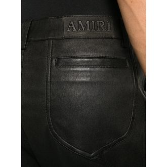Amiri Calf Leather, Wide-Leg Trousers - Black