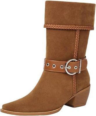 SJJH Bottines r&eacute;tro pour femme - Talon bloc de 5,8 cm et fermeture &agrave; lani&egrave;res - Aspect daim et doublure int&eacute;rieure - Pour le quotidien et le bureau, jaune,