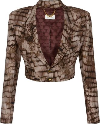 Elisabetta Franchi veste crop &agrave; imprim&eacute; alligator - Marron
