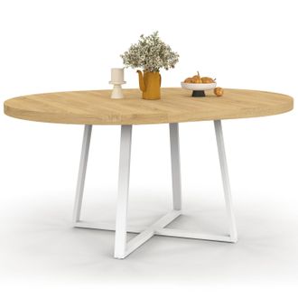 IDMarket Ausziehbarer runder Esstisch Selma 4-8 Personen Holz und Wei&szlig; 110-150 cm