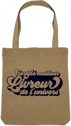Fabulous Sac Shopping Tote Bag Aspect Lin - Certifi&eacute; meilleur Livreur de lunivers Pizza Scooter Etudiant - Sac de Courses Toile Epaisse 360g Beige Naturel Caba