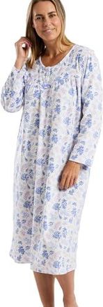 Marlon Womens Elmina Cosy Printed Fleece Classic Nightdress 40 Length Chemise de Nuit, Feuille dhiver Bleue, 48-50 Femme