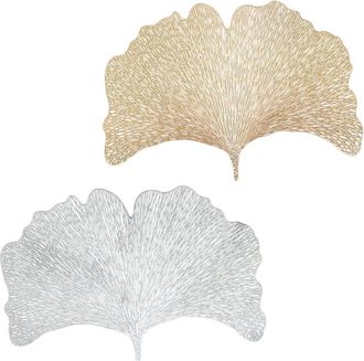 SOLUSTRE 2 Stück Ginkgo Tischset Teilig PVC Platzset rutschfest Hitzebeständig Dekorativ für Haushalt Restaurant Tischdekoration Gold Silber