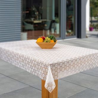 Laro Wachstuch-Tischdecke Abwaschbar Garten-Tischdecke Wachstischdecke PVC Plastik-Tischdecken Eckig Meterware Wasserabweisend Abwischbar, Muster:Weißes Bl