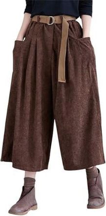 Generic Pantalon court en velours c&ocirc;tel&eacute; taille haute &eacute;lastique pour femme, pantalon baggy baril pour femme, jupe-culotte avec ceinture, marron, XXL