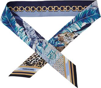 Ferragamo Leopard-Print Silk Scarf - Blue