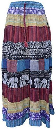 Gheri Aux Femmes Patchwork l&eacute;l&eacute;phant Imprim&eacute; Hippie Jupe A