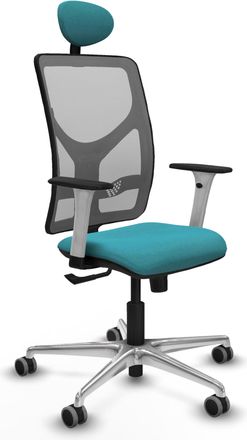 Piqueras y Crespo B&uuml;rostuhl mit wei&szlig;en und schwarzen Armlehnen, h&ouml;henverstellbarer Lendenwirbelst&uuml;tze und festem Kopfteil, ausgestattet mit 3 Positionen, Grau/T&uuml;rkis