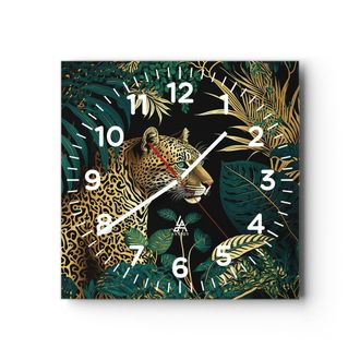 Arttor Modern Wanduhr Leopard Dschungel Tropisch 30x30cm Quadrat Klein Wand Uhr Glas Analog Zimmeruhren Küche Büro Wohnzimmer Glasuhr Wall Clock Dekoration D