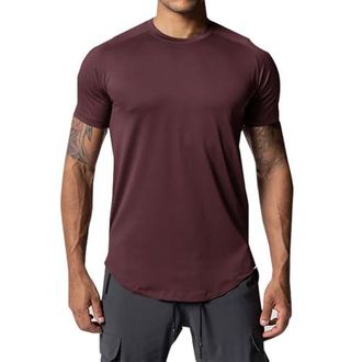 Generic T-shirt de sport fonctionnel pour homme - S&eacute;chage rapide - Avec ourlet allong&eacute; - Manches courtes - Respirant - Pour lentra&icirc;nement en plein air, rouge,