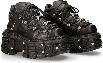 New Rock Bottines en Cuir Militaire Original Plateforme M.TANK106-C2 Noir, 36