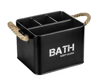 WENKO Organiseur Salle de Bain, Bac de Rangement Salle de Bain, 4 Compartiments, Noir, Gara Bath