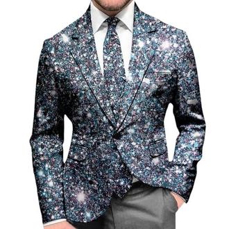 Generic Veste pour homme - Imprim&eacute; 3D multicolore - Costume de carnaval - Blazer slim fit - Aspect paillet&eacute; - Veste de costume amusante - Veste de f&ecirc;te pour c