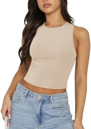 Generic D&eacute;bardeur Femme Maillot De Corps T-Shirt &eacute;l&eacute;gant sans Manches ajust&eacute; en Couleur Unie avec col Rond et Dos Nageur id&eacute;al pour Une Utilisation Quotidienn