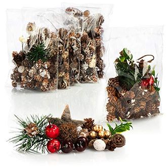 Com-Four 6X D&eacute;corations de No&euml;l dans Un Sac avec des c&ocirc;nes - des brindilles et des Baies - p&eacute;pites de No&euml;l - Pomme pin (6X Beutel: Zapfen. Zweige. Beeren)
