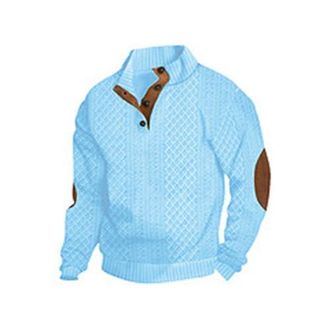 Generic Chandails crois&eacute;s et couronnes, pull &agrave; col montant en tricot torsad&eacute; d&eacute;contract&eacute; &agrave; bouton quater pull &agrave; col haut, bleu ciel, 3XL