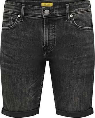 Only & Sons Short en Jean pour Homme, Noir d&eacute;lav&eacute;, M