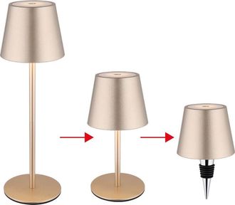 Globo Lighting Au&szlig;enleuchte Tischlampe Akku Tischleuchte Touchdimmer Flaschenaufsatz CCT, champagner, USB-C, LED 3W 200Lm warm-kaltwei&szlig;, DxH 11,5x36 cm