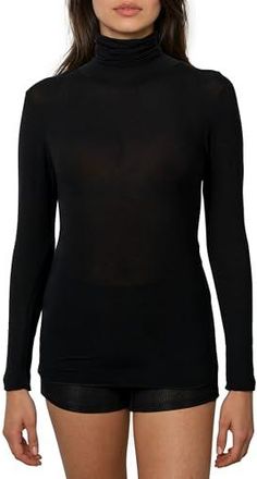 EGi Col roul&eacute; pour femme &agrave; manches longues Modal Cachemire lisse &eacute;l&eacute;gant chaud dhiver fabriqu&eacute; en Italie, Art. 5248, Noir, L-XL