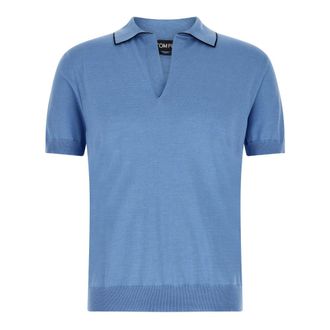 Tom Ford Homme, Tops, Bleu, Taille: XL Polo avec Bordures en Coton et Soie