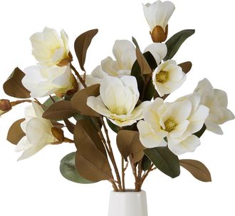 Generic 2pcs realistische k&uuml;nstliche Magnolien -Blumenstr&auml;u&szlig;e - 32,2 Zoll Langer Stiel mit echtem Touch 3D -Design, 6 K&ouml;pfe Faux Magnolia Blumen f&uuml;r Zuhause