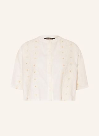 Greek Archaic Kori Cropped-Bluse Pixel Aus Leinen Mit Glitzergarn weiss