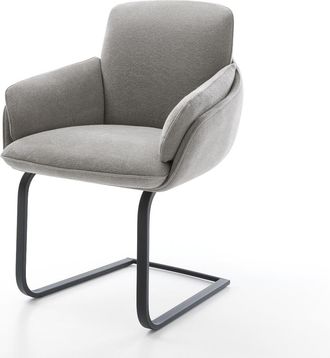 DELIFE Freischwinger Luan-Flex mit Armlehnen Strukturstoff Soft Grau Freischwinger flach Schwarz, Esszimmerst&uuml;hle