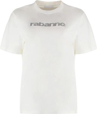 Paco Rabanne Femme, Tops, Blanc, Taille: 36 FR Logo Detail Cotton T-Shirt