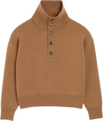 Ami Wollpullover mit hohem gekn&ouml;pftem Kragen - - Knitwear - Damen - Braun - M