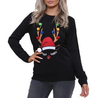 Noroze Damen Weihnachten Pullover Frohe Weihnachten Geschenke Frauen Elf Pulli Gestrickter Pullover (42, Geweih Schwarz)