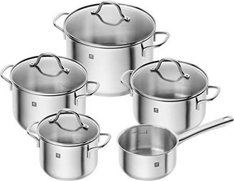 Zwilling Flow Kochtopf-Set, 5-teilig, mit Glasdeckel, Induktionsgeeignet, unbeschichtet, Edelstahl