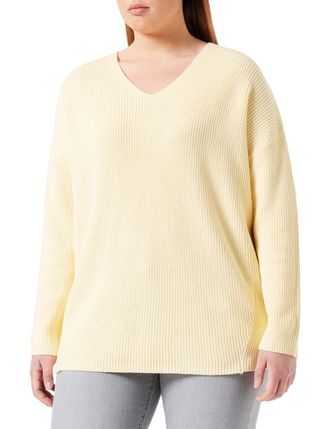 Gerry Weber Damen Pullover mit Rippenstruktur GOTS Langarm unifarben Butter 46